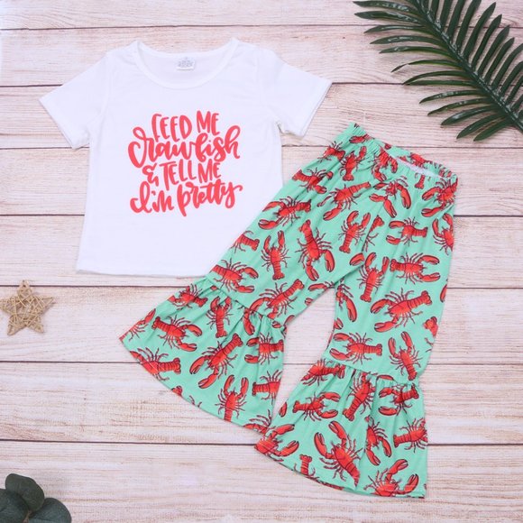 Matching Sets | Boutique Crawfish Lobster Girls Bell Bottoms Outfit Set ...